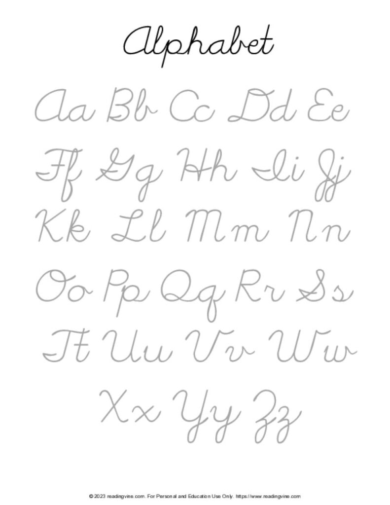 Free Printable Cursive Alphabet Chart - Printable Chart Template