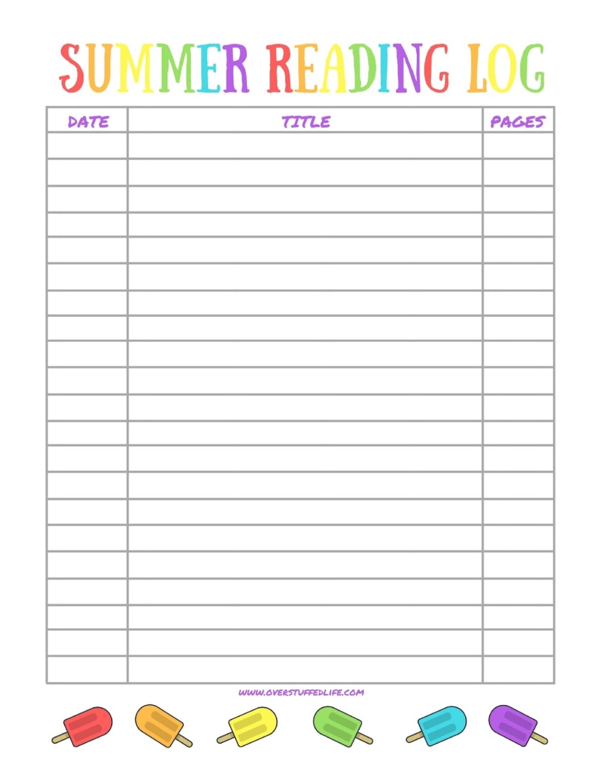 Free Printable Summer Reading Log - Printable Chart Template