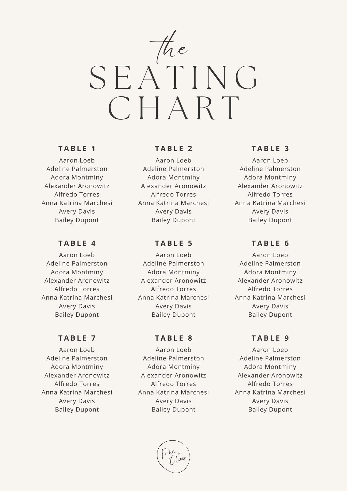 Free Printable Wedding Seating Chart Template - Printable Chart Template
