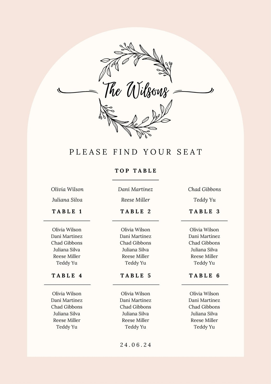 Free Printable Wedding Seating Chart Template - Printable Chart Template