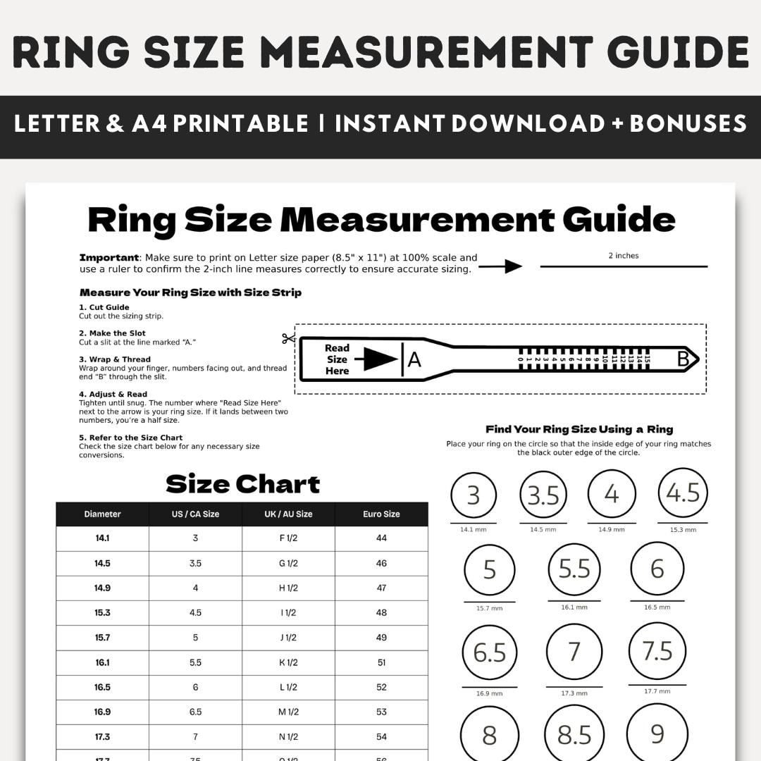 Etsy Printable Ring Size Chart - Printable Chart Template